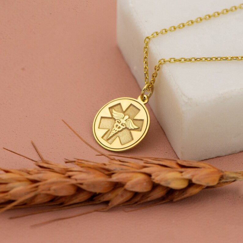Medical Alert Id Necklace Real 14k Solid Gold by Demir Uluer ...