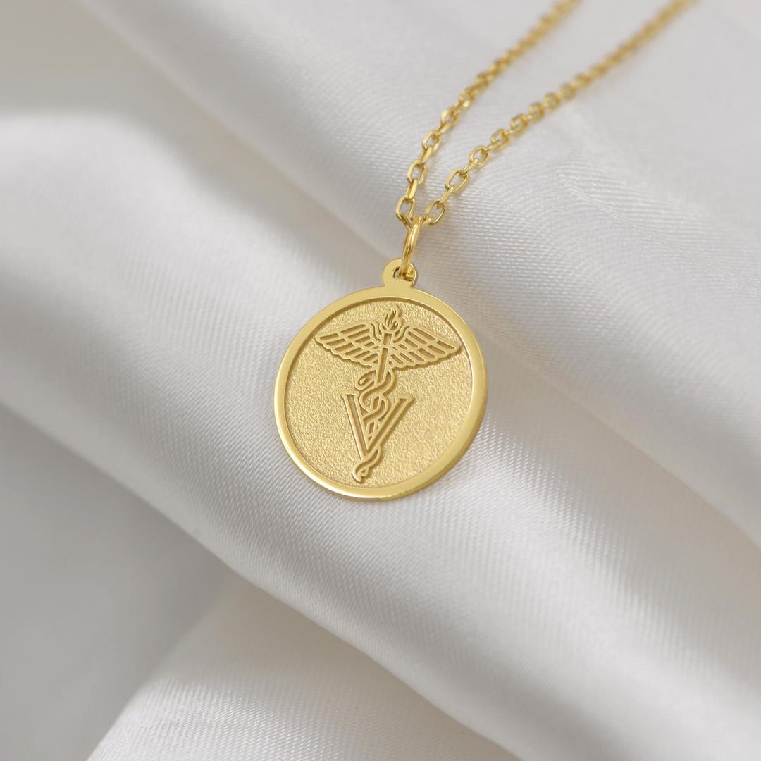 14K Solid Gold Veterinarian Symbol Pendant – Handmade Vet Necklace With ...