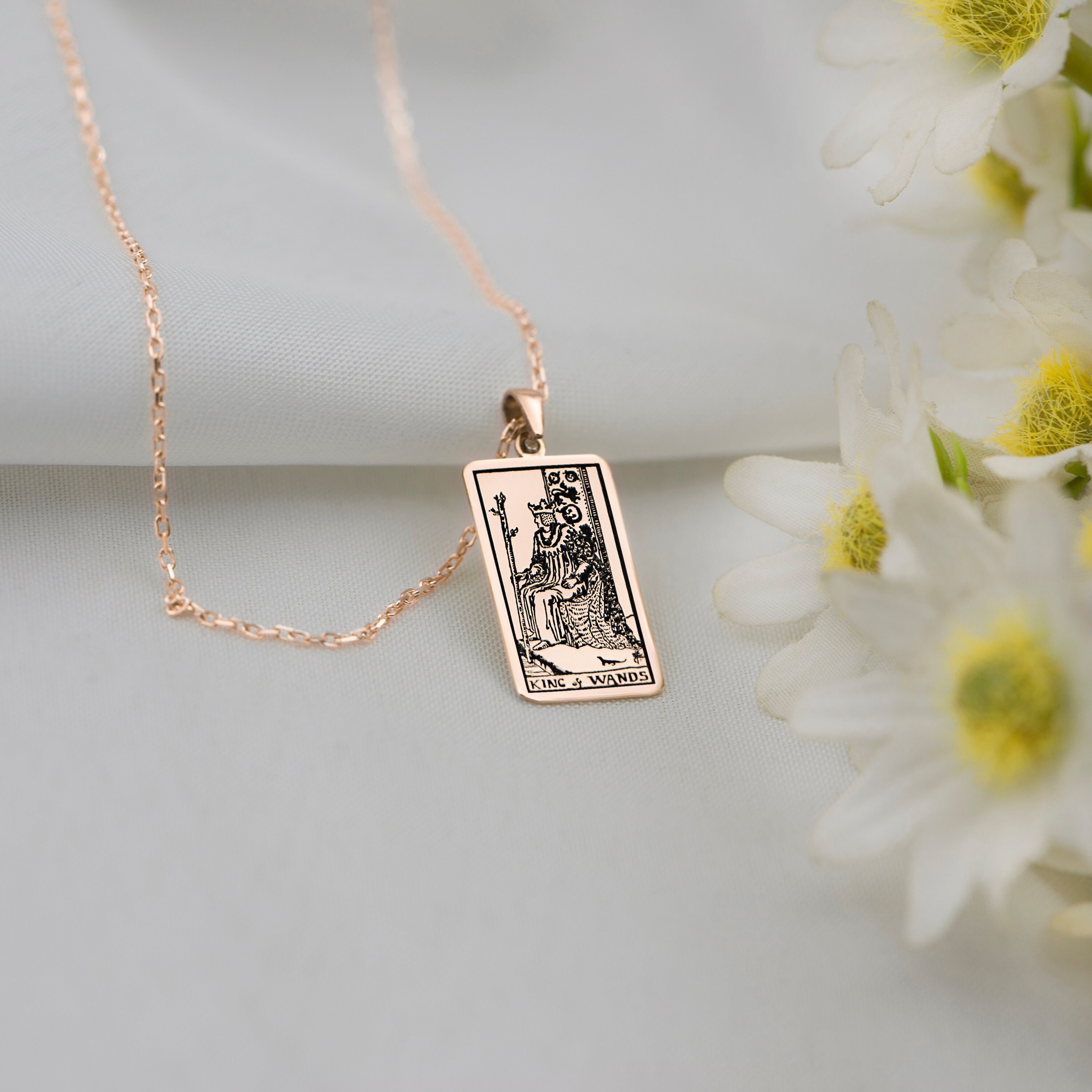 Tarot Card Pendant Necklace Gold Silver or Rose Gold King of Wands ...
