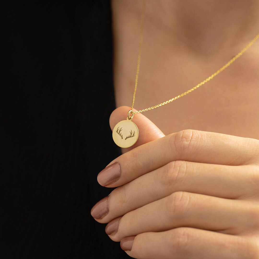 Real 14k Solid Gold Deer Antler Necklace - Personalized Antler Pendant ...