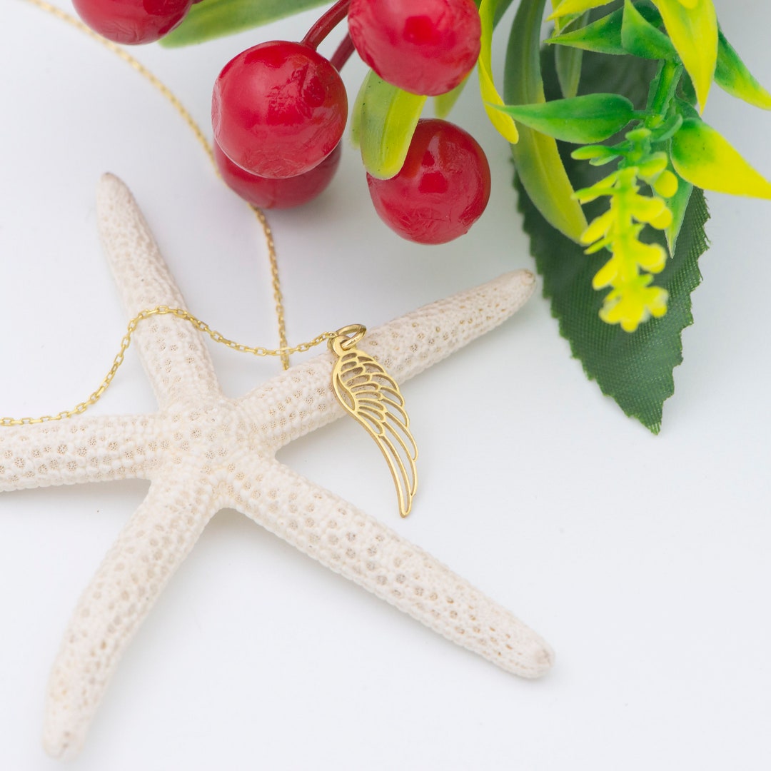 14k Real Solid Gold Angel Wings Necklace by Demir Uluer - Tiny Angel ...