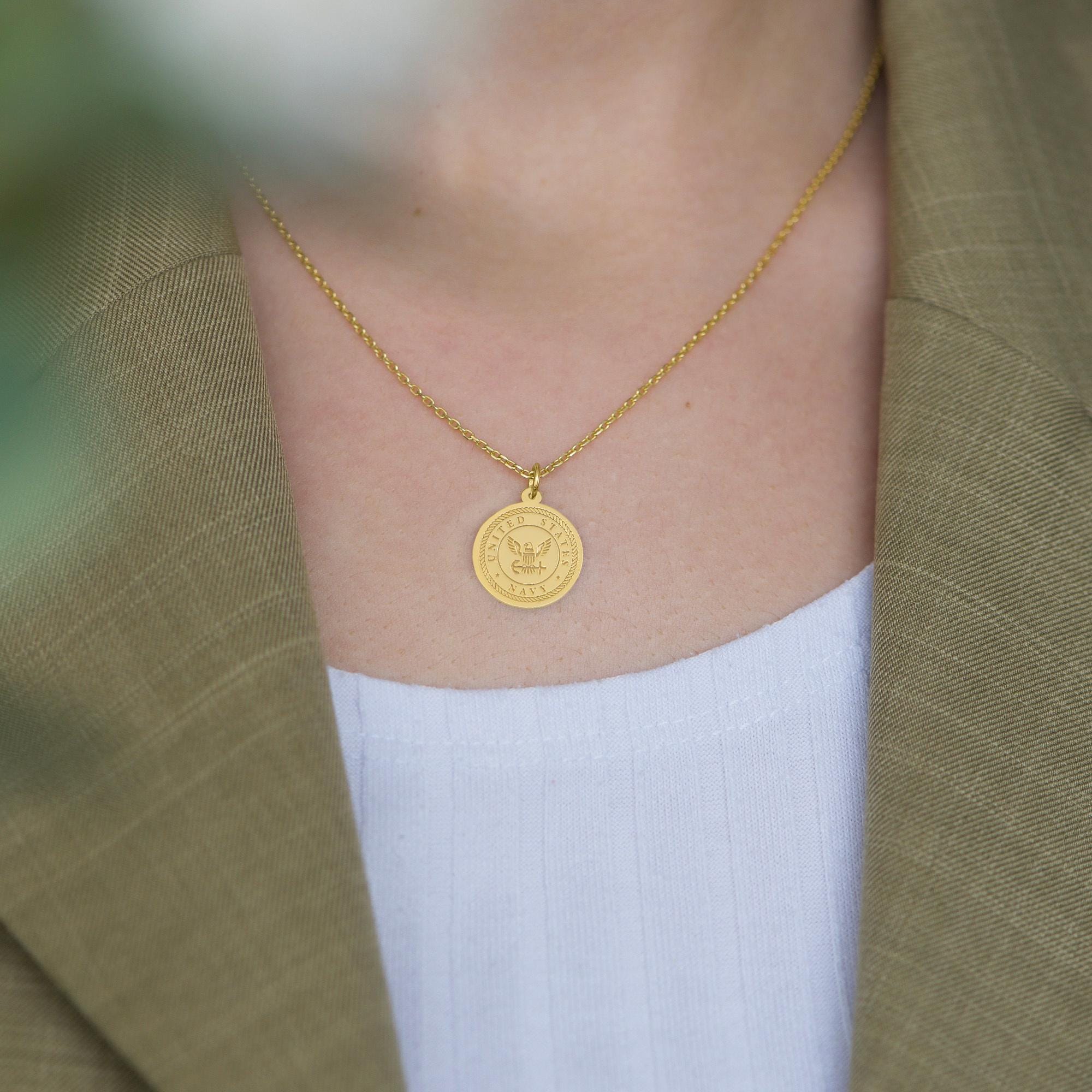 14K Solid Gold US Navy Necklace – Military Emblem Pendant | Navy Logo ...