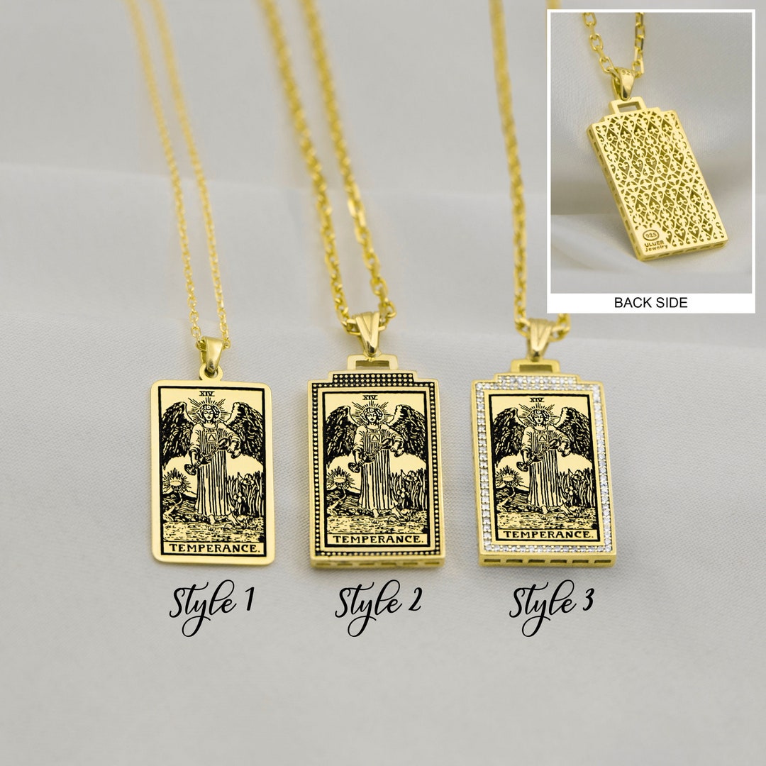Tarot Necklace Gold the Temperance Tarot Card Necklace , Silver Tarot ...