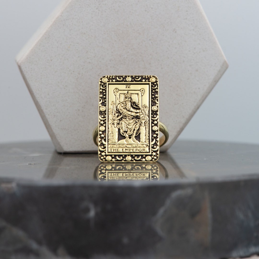 Astrology Ring Tarot Gifts Emperor Tarot Card Ring Silver Tarot Jewelry ...