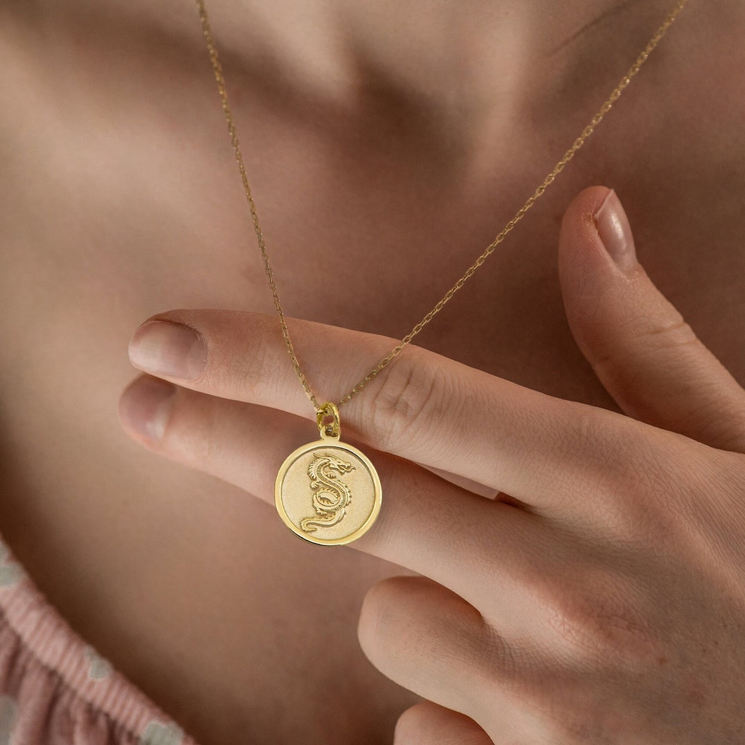 Real 14k Solid Gold Chinese Dragon Necklace by Demir Uluer - Dainty ...