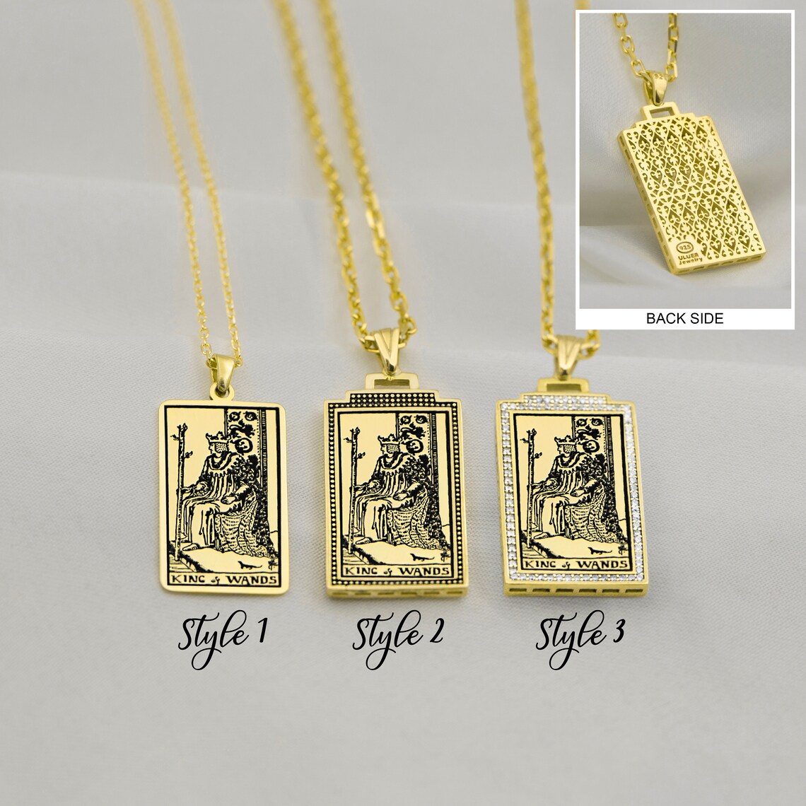 Tarot Card Pendant Necklace Gold Silver or Rose Gold King of Wands ...