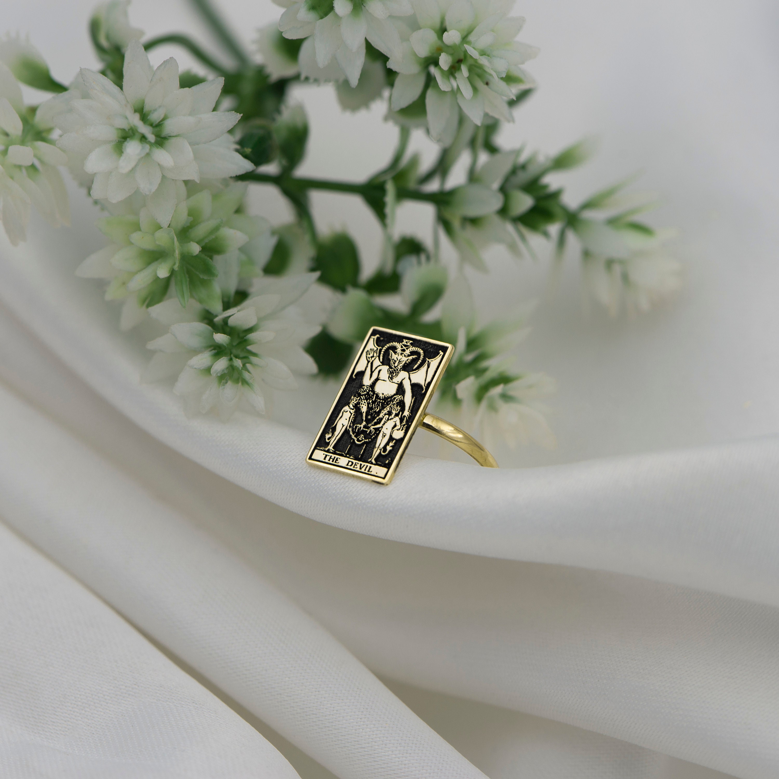 14k Solid Gold Tarot Rings - the Devil Tarot Card Ring - Tarot Card ...