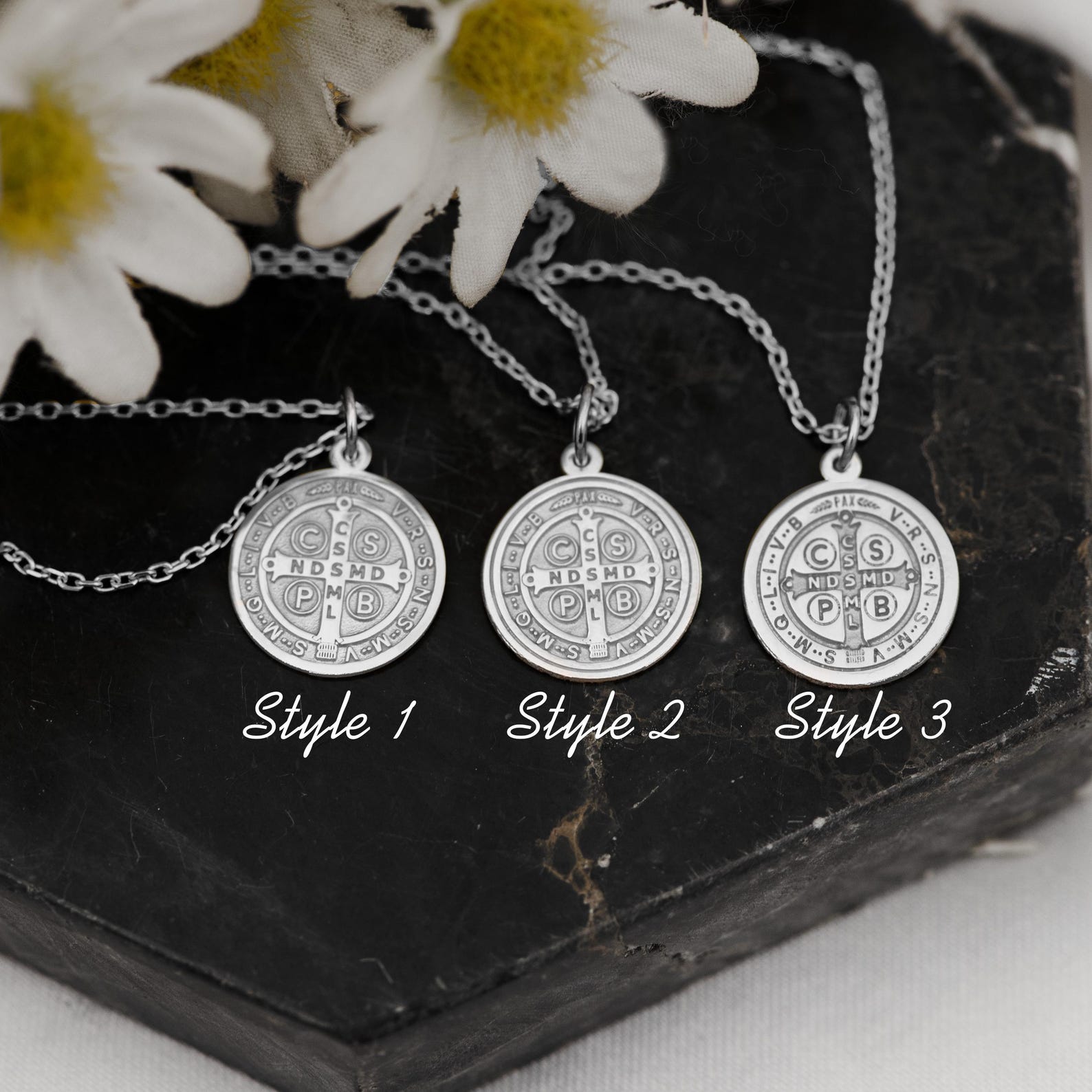 14K Solid Gold Saint Benedict Necklace - Catholic Protection Pendant ...