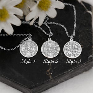 14K Solid Gold Saint Benedict Necklace - Catholic Protection Pendant ...