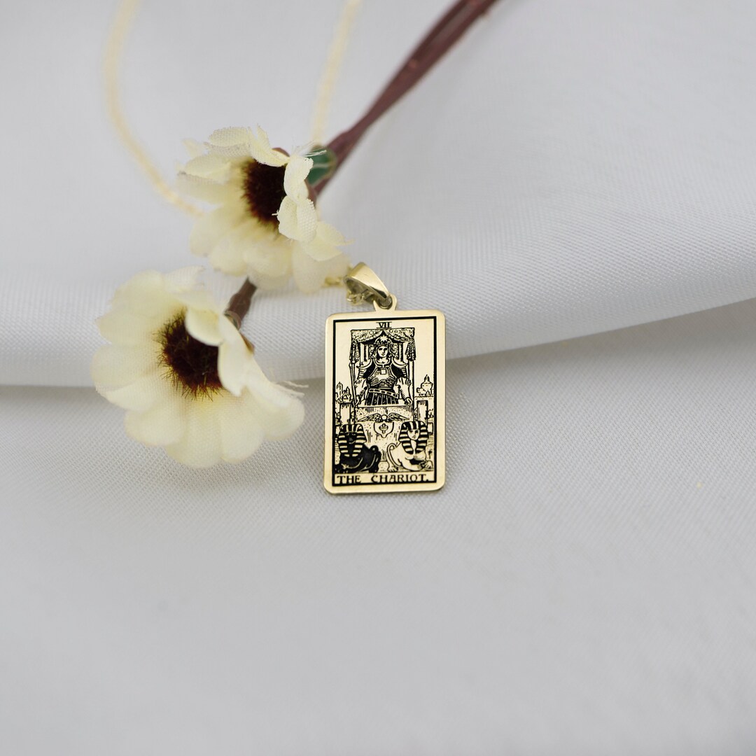 14k Solid Gold Tarot Pendant Necklace the Chariot Tarot Jewelry ...