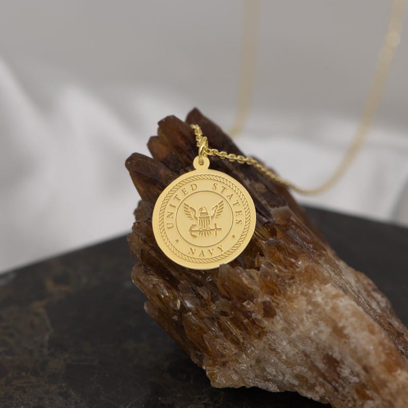 14K Solid Gold US Navy Necklace – Military Emblem Pendant | Navy Logo ...
