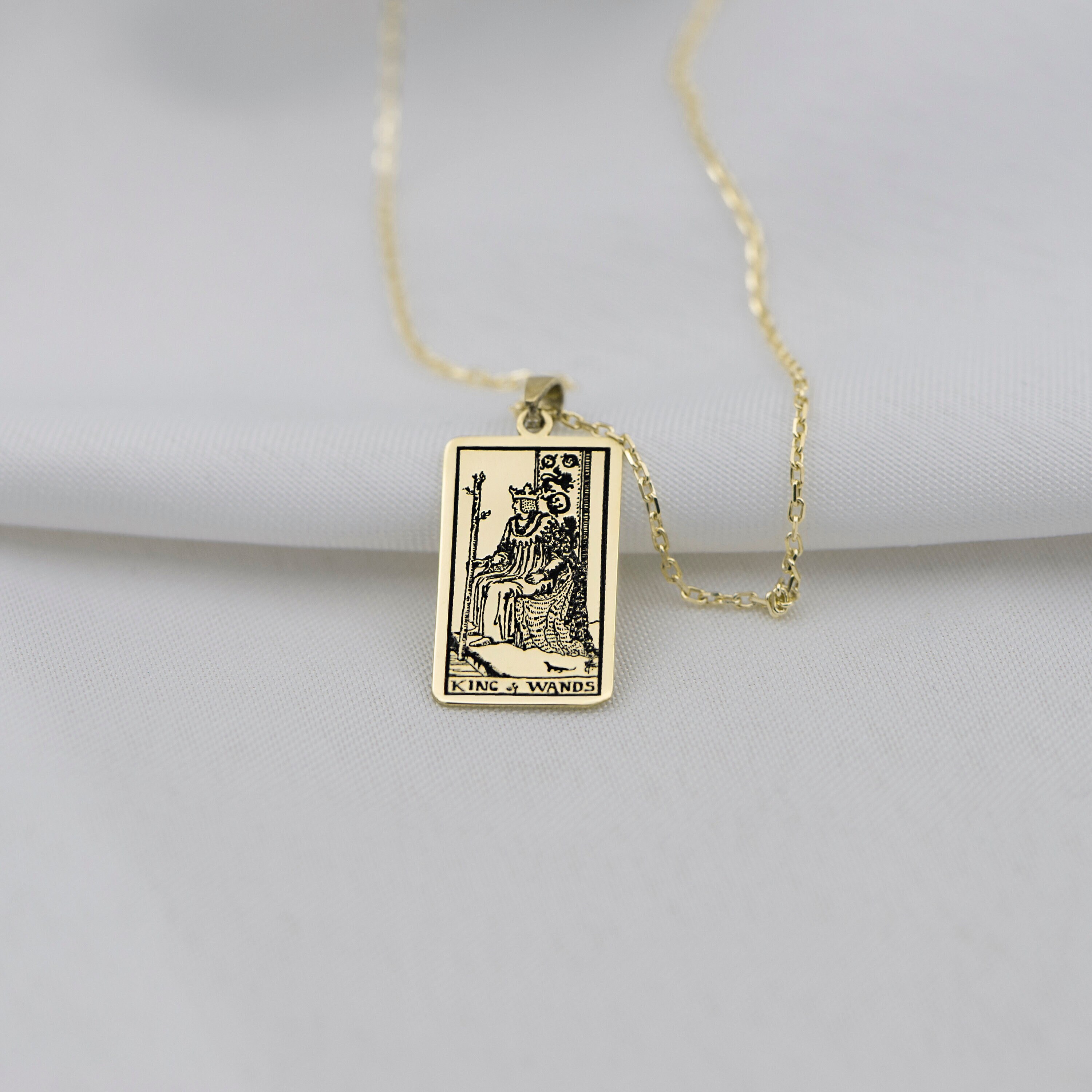 Tarot Card Pendant Necklace Gold Silver or Rose Gold King of Wands ...