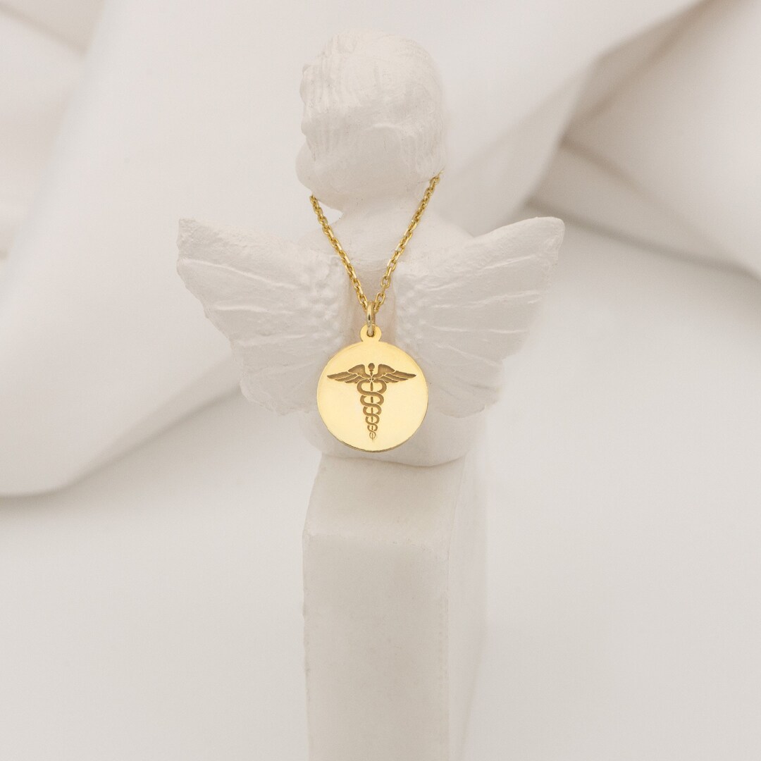Caduceus Symbol Necklace Real 14k Solid Gold by Demir Uluer ...