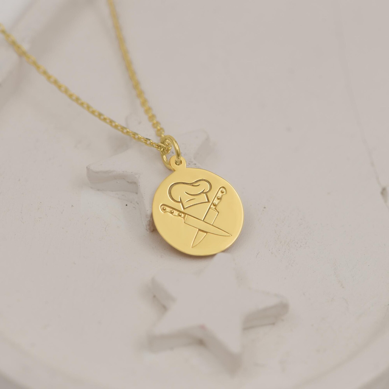 14K Solid Gold Chef Hat Necklace – Chef Jewelry Gift | Handmade Chef ...