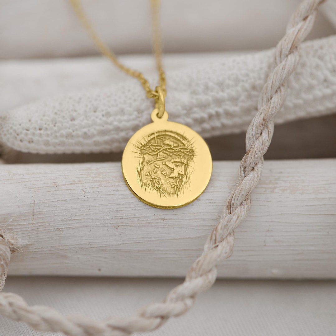 14K Solid Gold Jesus Christ Pendant - Christian Religious Necklace ...