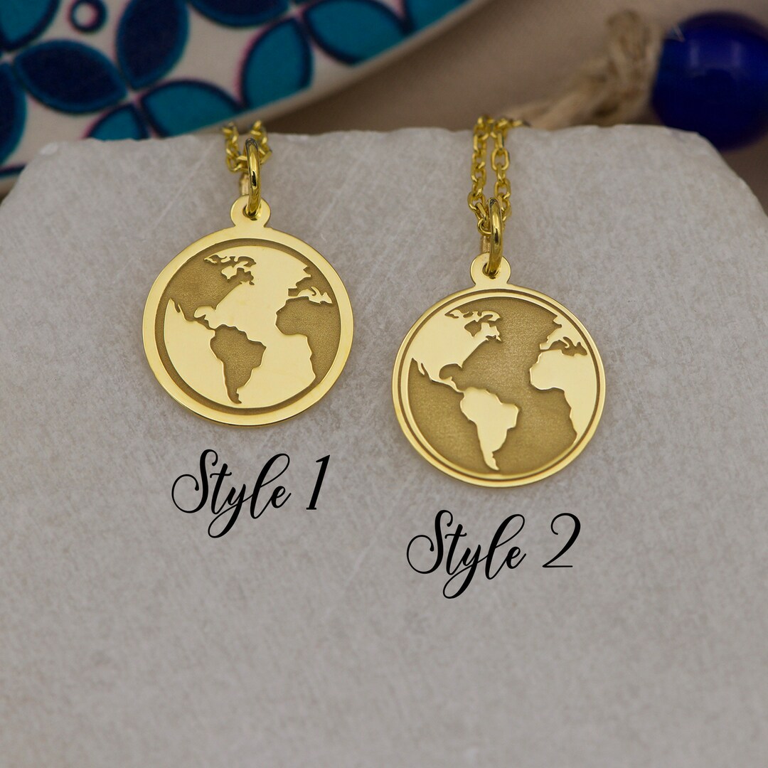14K Solid Gold World Map Necklace - Global Traveler Pendant, Unique ...