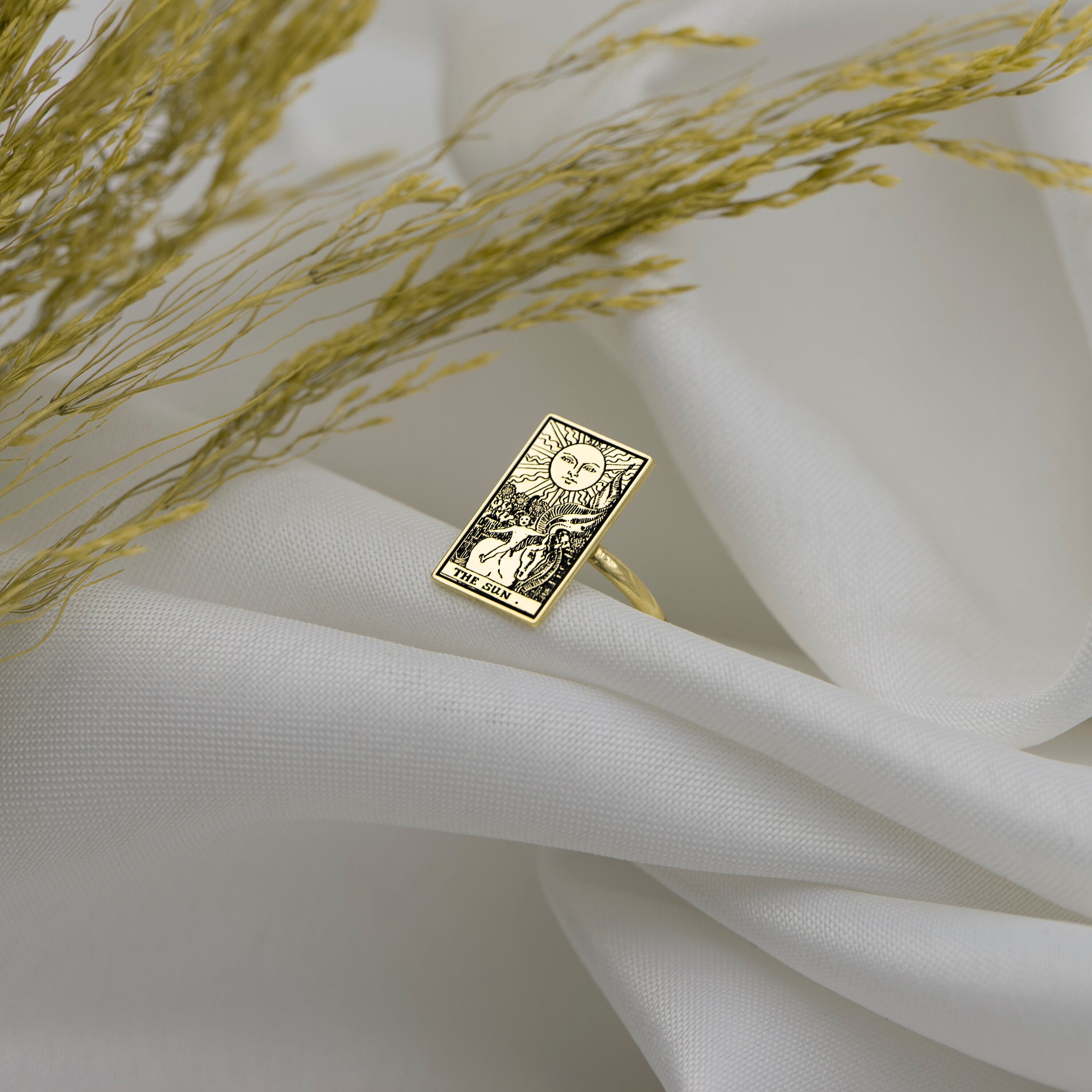 14K Solid Gold Tarot Card Ring - the Sun Tarot Ring Mystical Jewelry ...