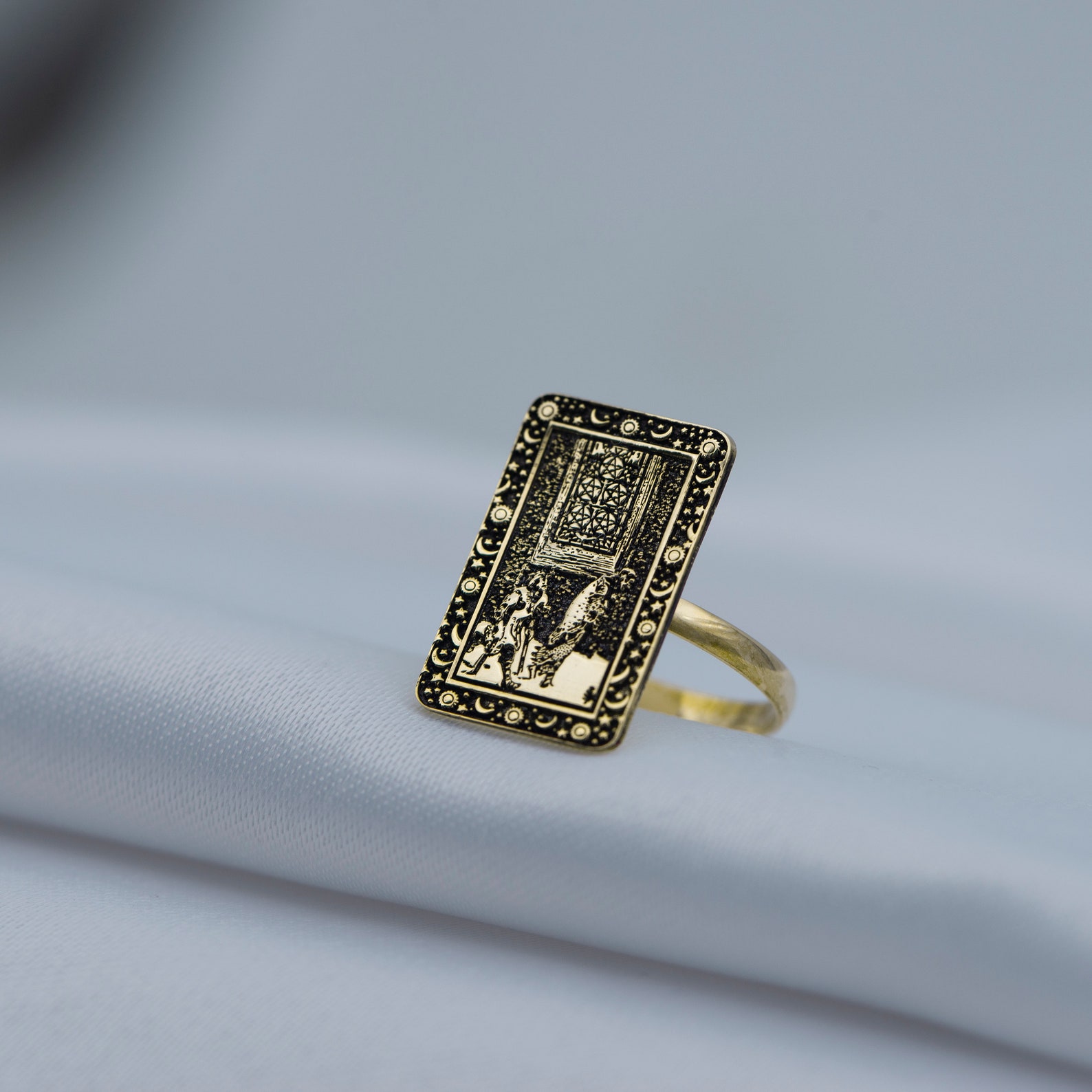 Five of Pentacles Tarot Card Ring Gold Sterling Silver Tarot Jewelry ...
