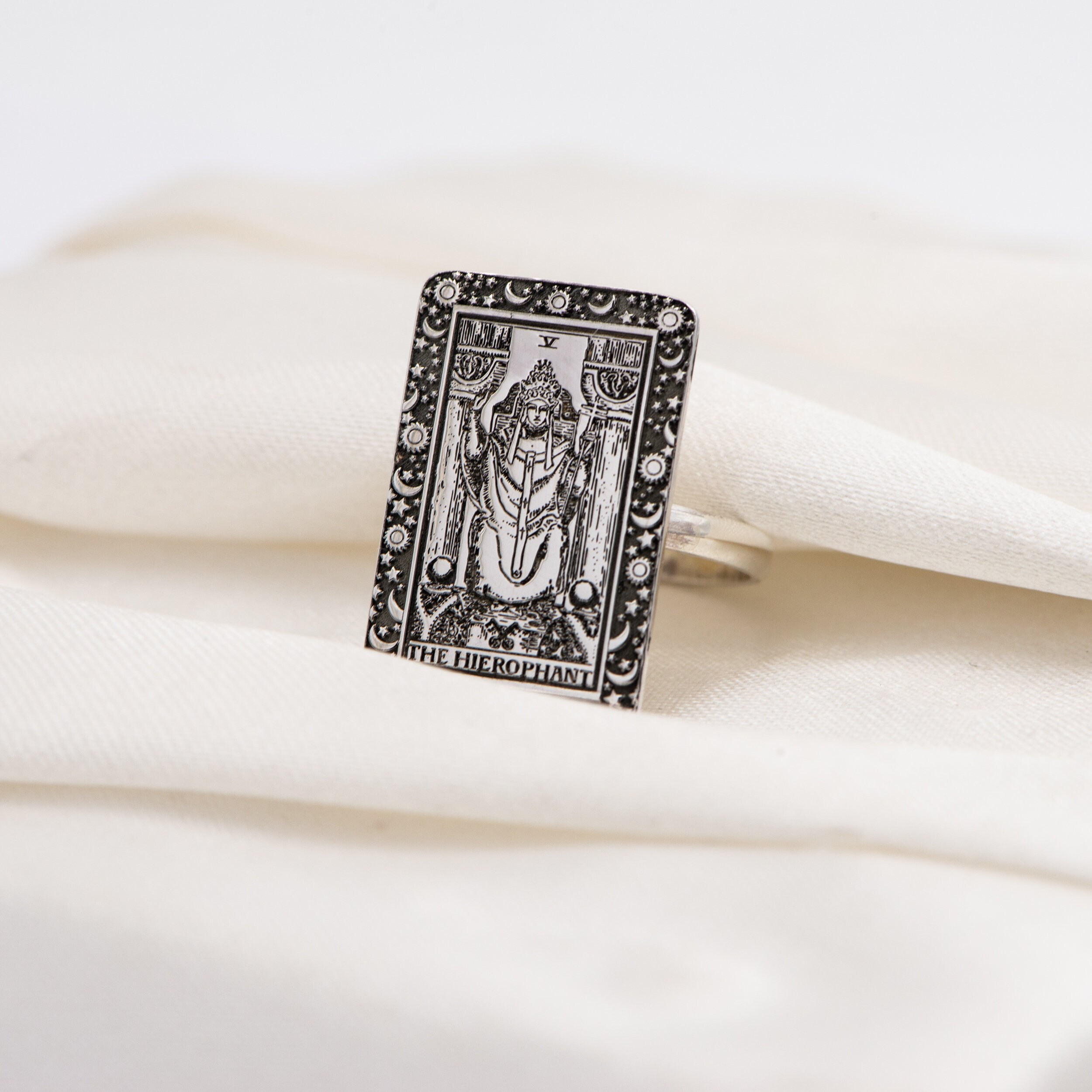 The Hierophant Tarot Card Ring Silver Astrology Ring Tarot Jewelry Gold ...