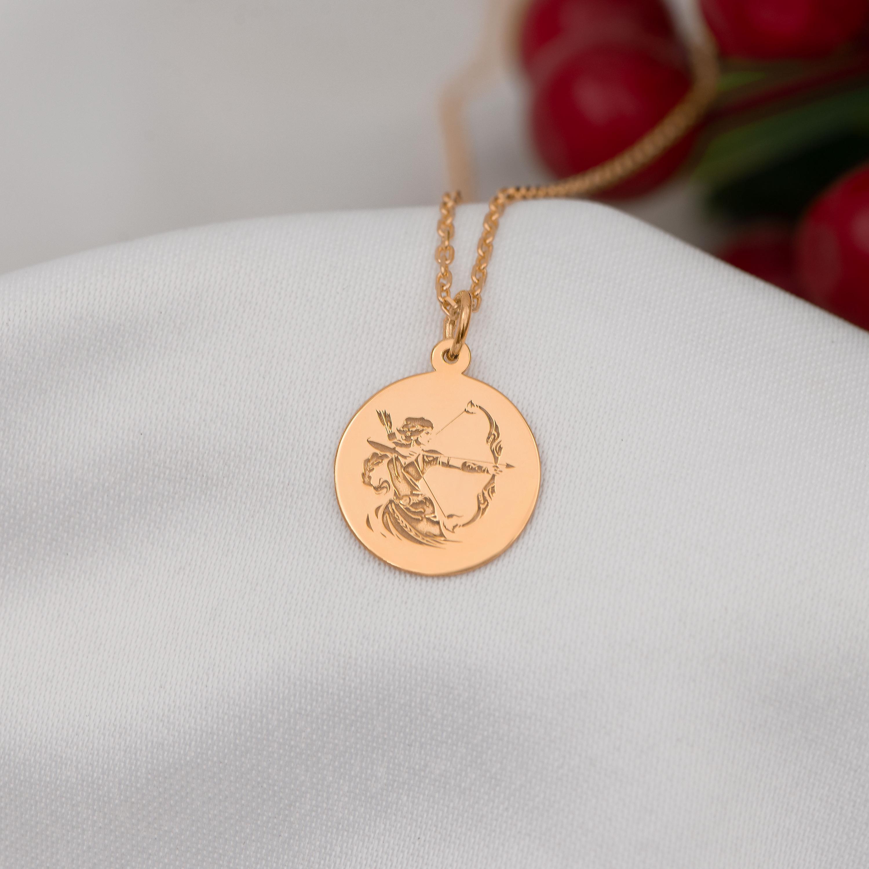 14K Solid Gold Moon Goddess Artemis Necklace - Greek Mythology Jewelry ...