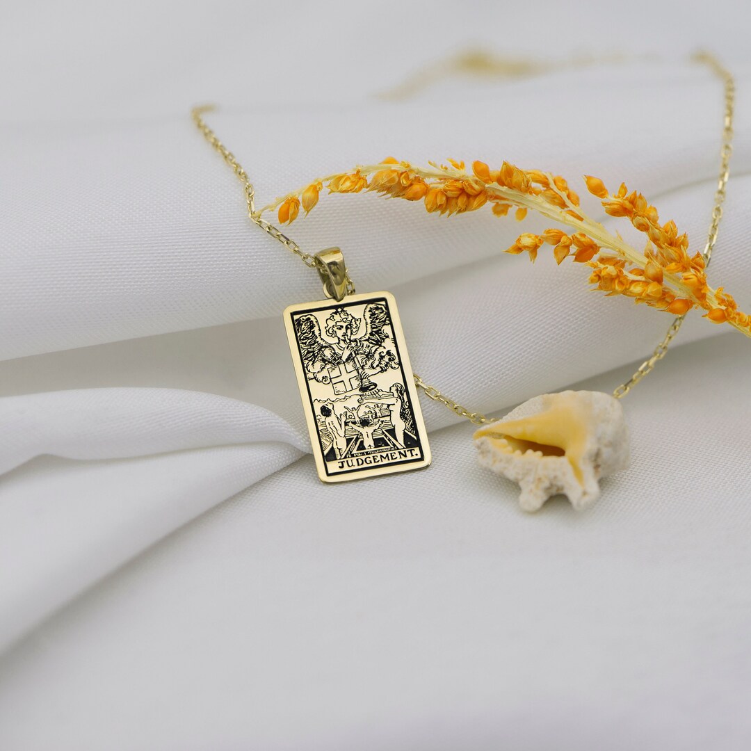 Tarot Jewelry Tarot Card Necklace 14k Solid Gold the Judgement Mystical ...
