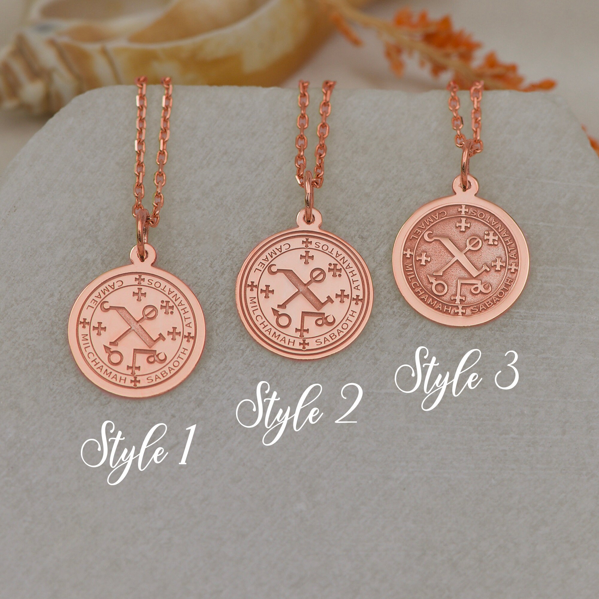 14K Solid Gold Archangel Camael Seal Necklace - Spiritual Guardian ...