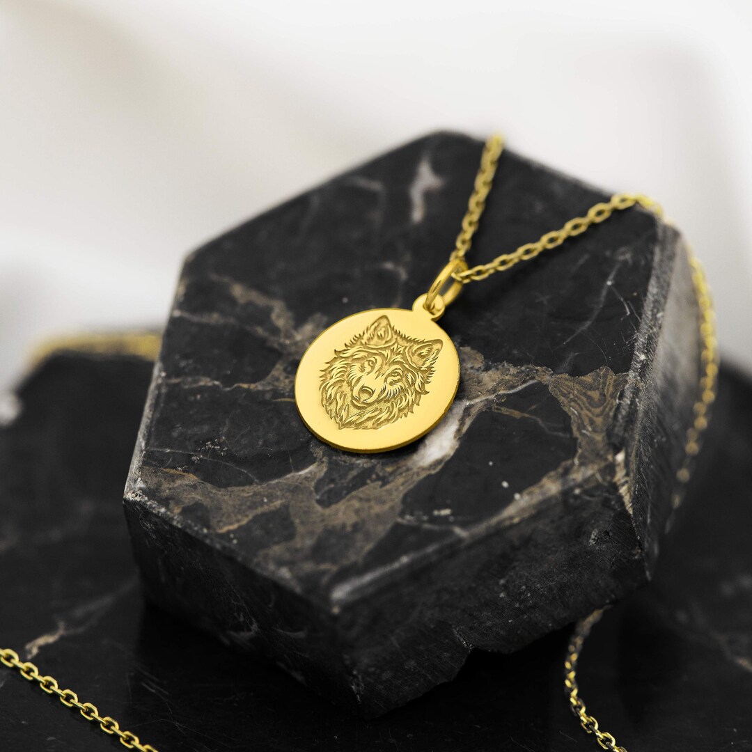 14K Solid Gold Wolf Pendant - Wilderness Necklace | Animal Spirit ...