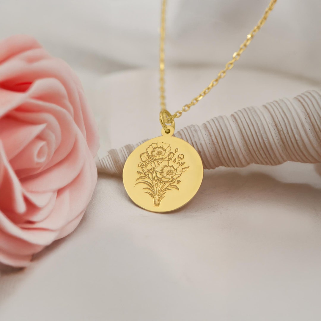 14K Solid Gold Poppy Flower Necklace – Handmade Red Poppy Pendant ...