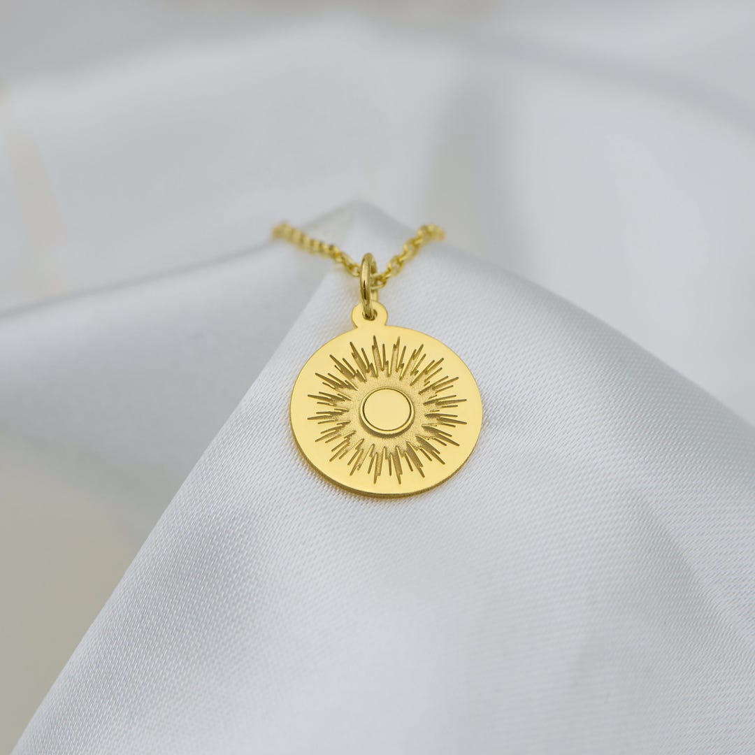 14K Solid Gold Sun Necklace – Handmade Solar Symbol Pendant, Custom ...