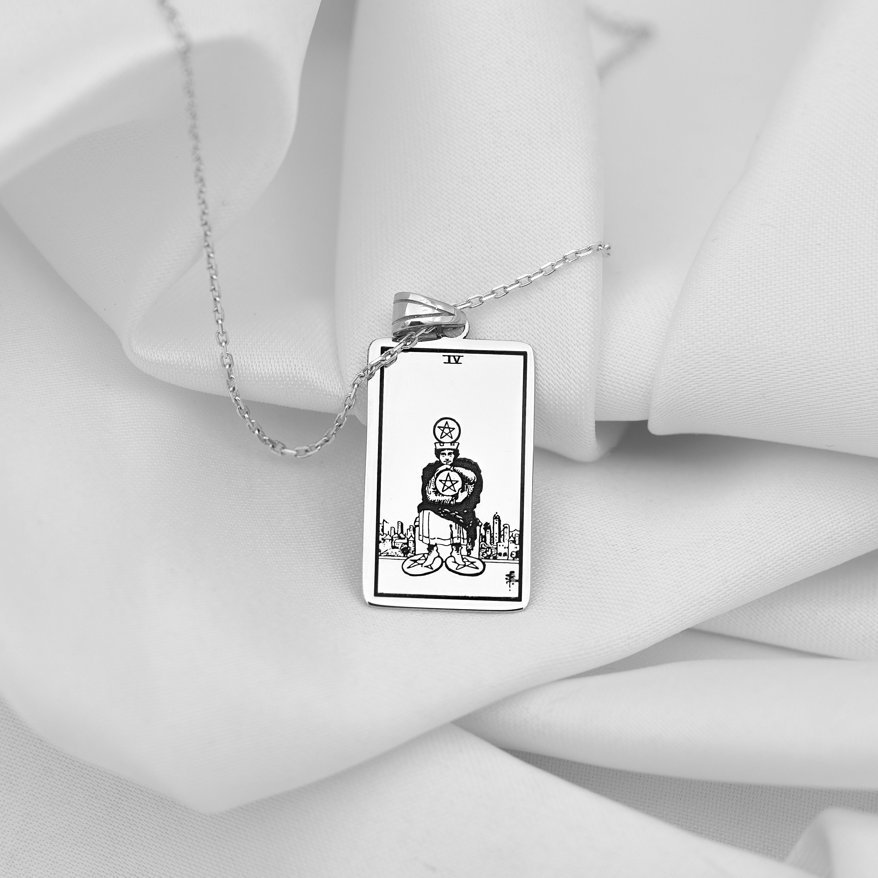 Protection Necklace Four of Pentacles Tarot Card Necklace | Etsy