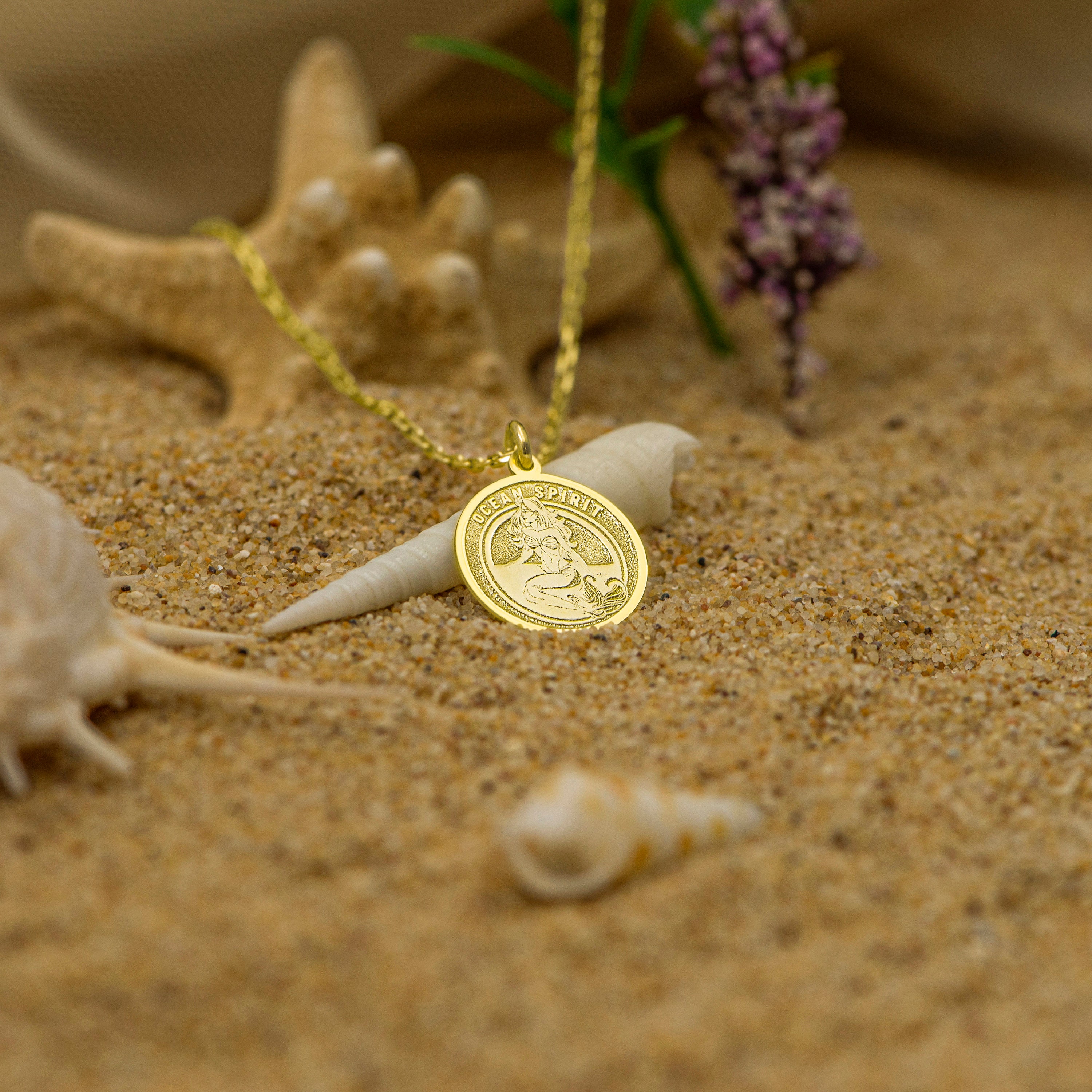 14k Yellow Gold Mermaid Coin Necklace – Dainty Ocean Pendant - Etsy
