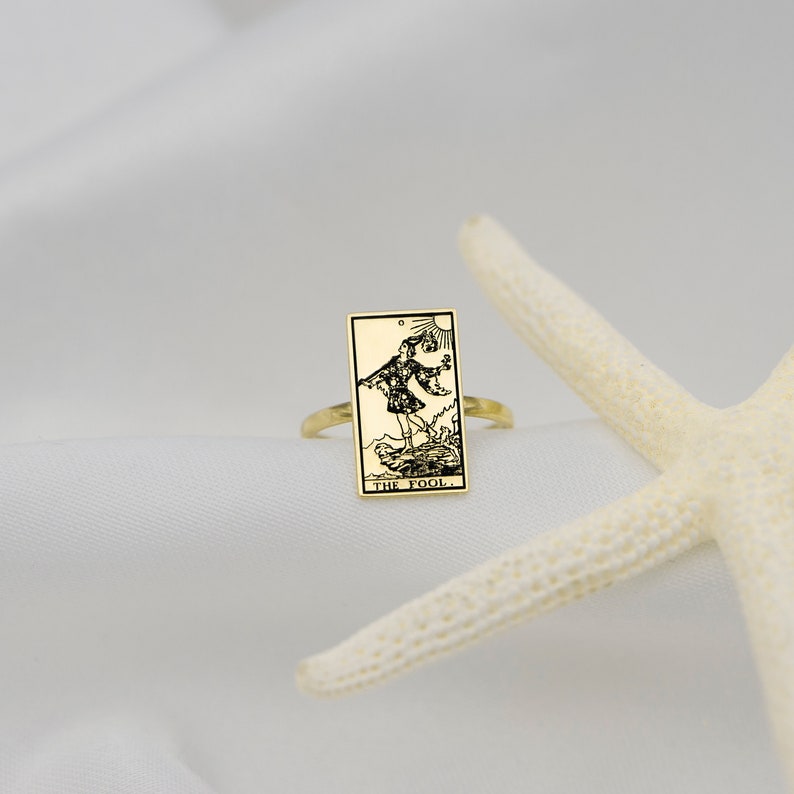 The Fool Tarot Card Ring 14K Solid Yellow Gold - Kind Tarot Jewelry ...