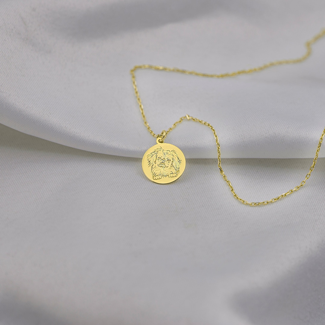 14k Solid Gold Pekingese Necklace - Personalized Pet Photo Pendant - Etsy