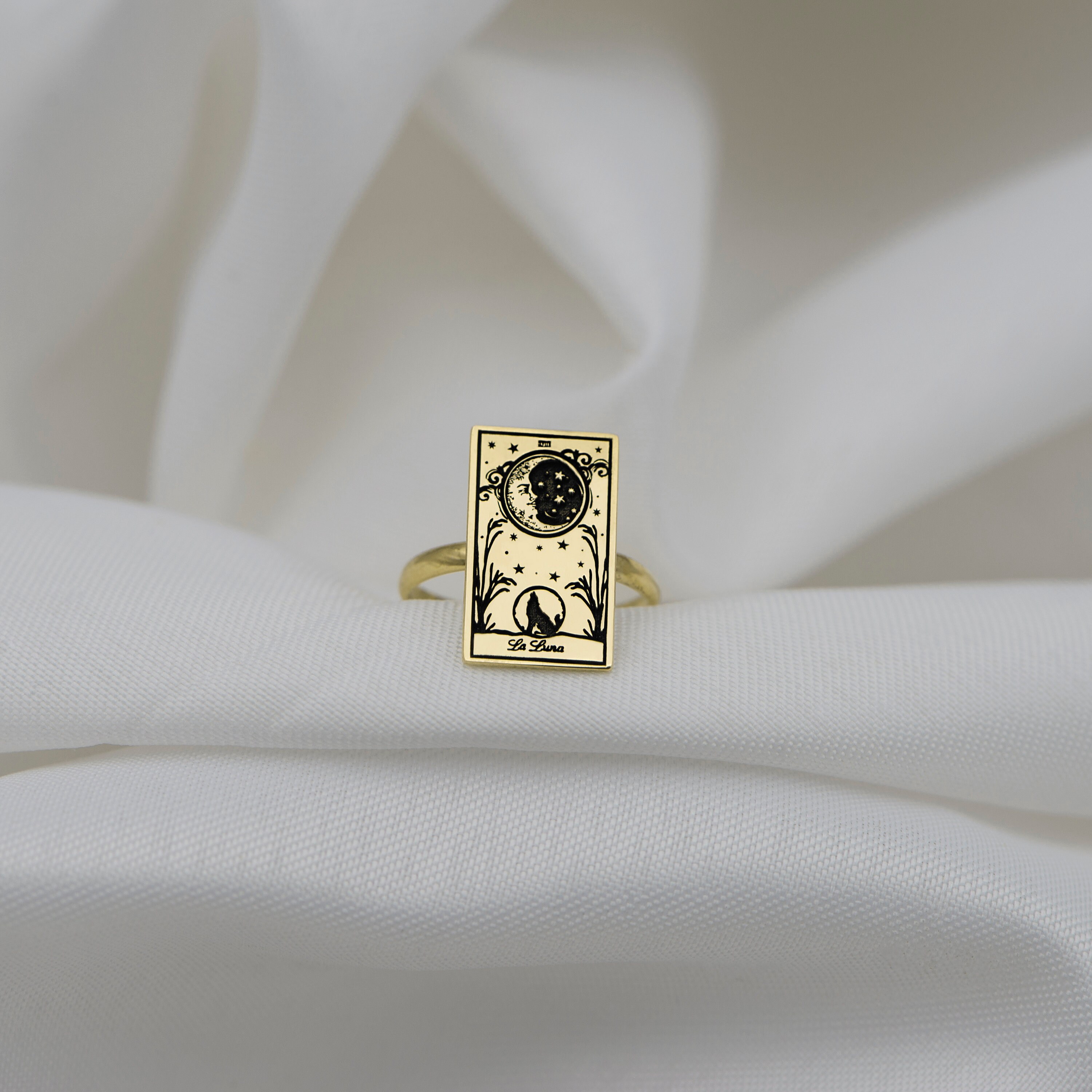 Solid Gold La Luna Tarot Card Ring, Mystic Jewelry - Etsy