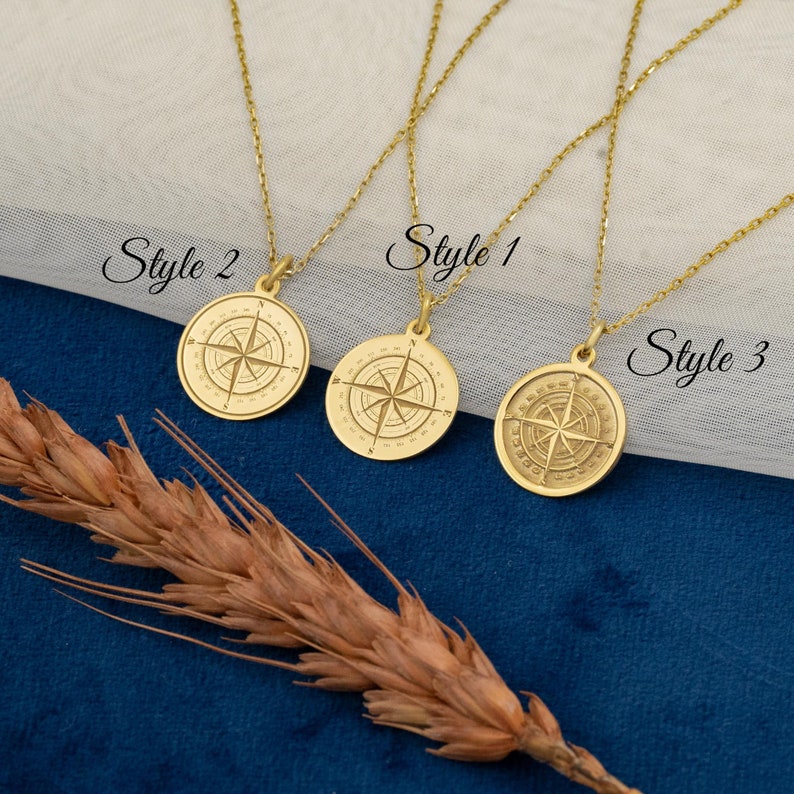 Real 14k Solid Gold Compass Necklace - Personalized Yellow Gold Compass ...