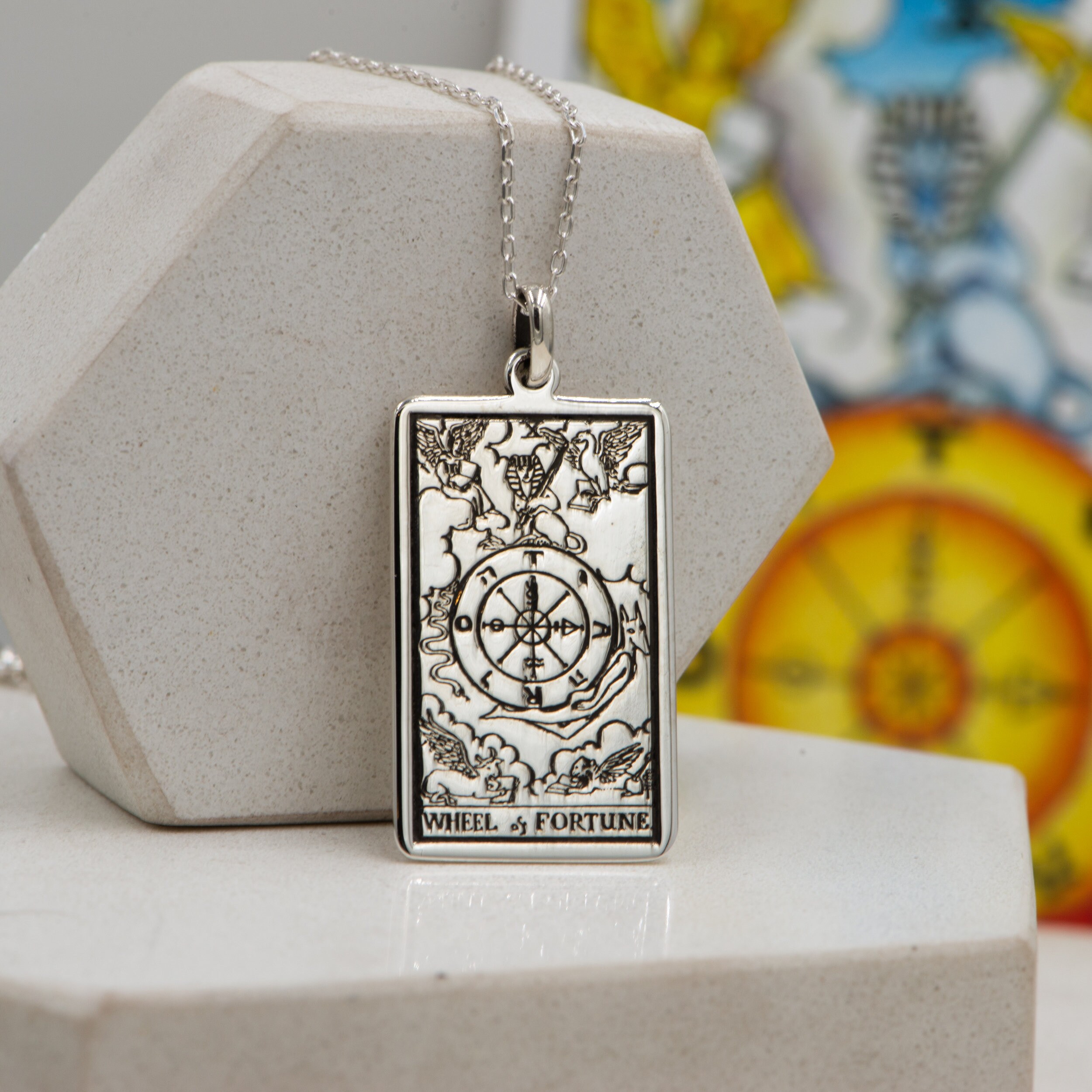 The Wheel of Fortune Tarot Card Necklace Silver Personalized | Etsy