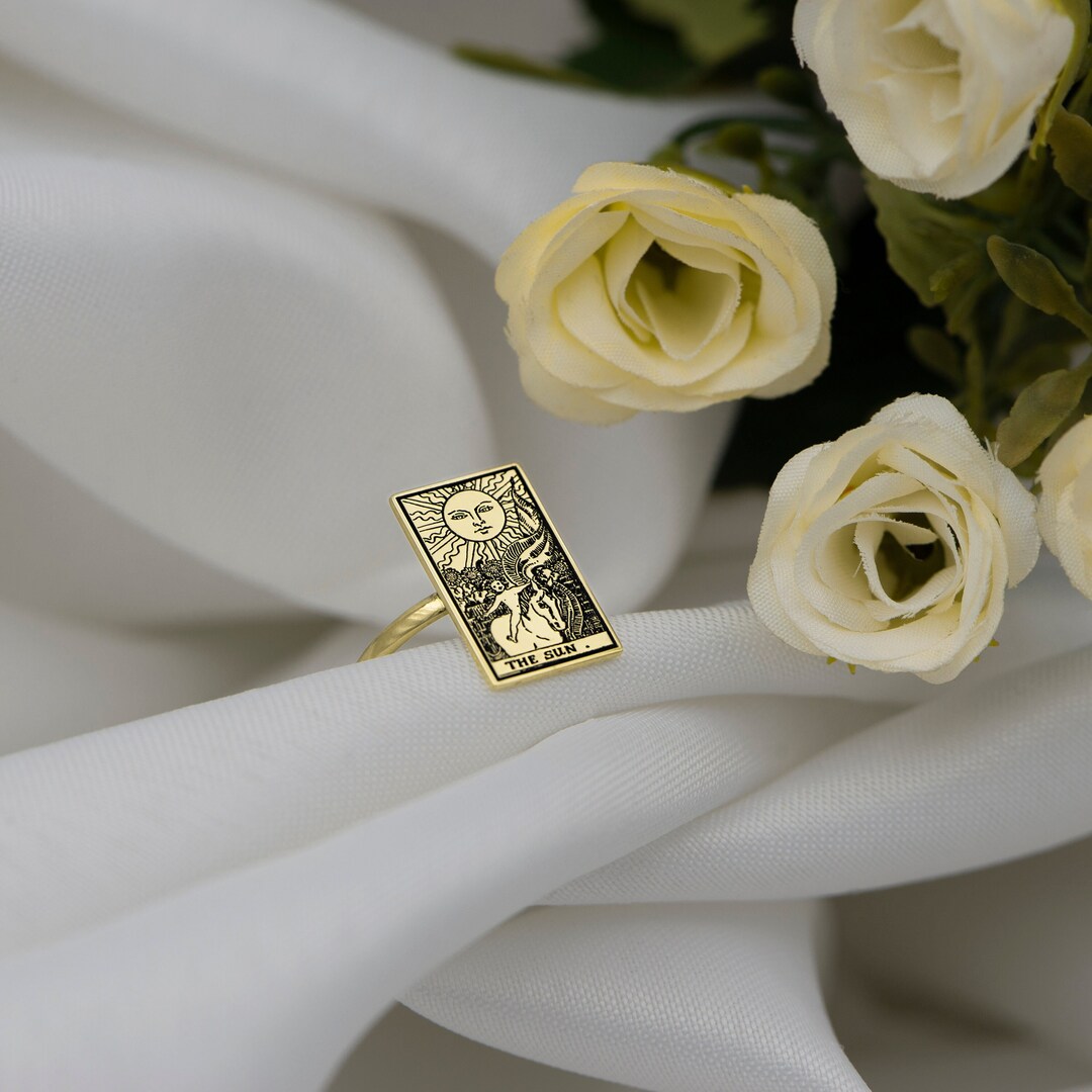 14K Solid Gold Tarot Card Ring - the Sun Tarot Ring Mystical Jewelry ...