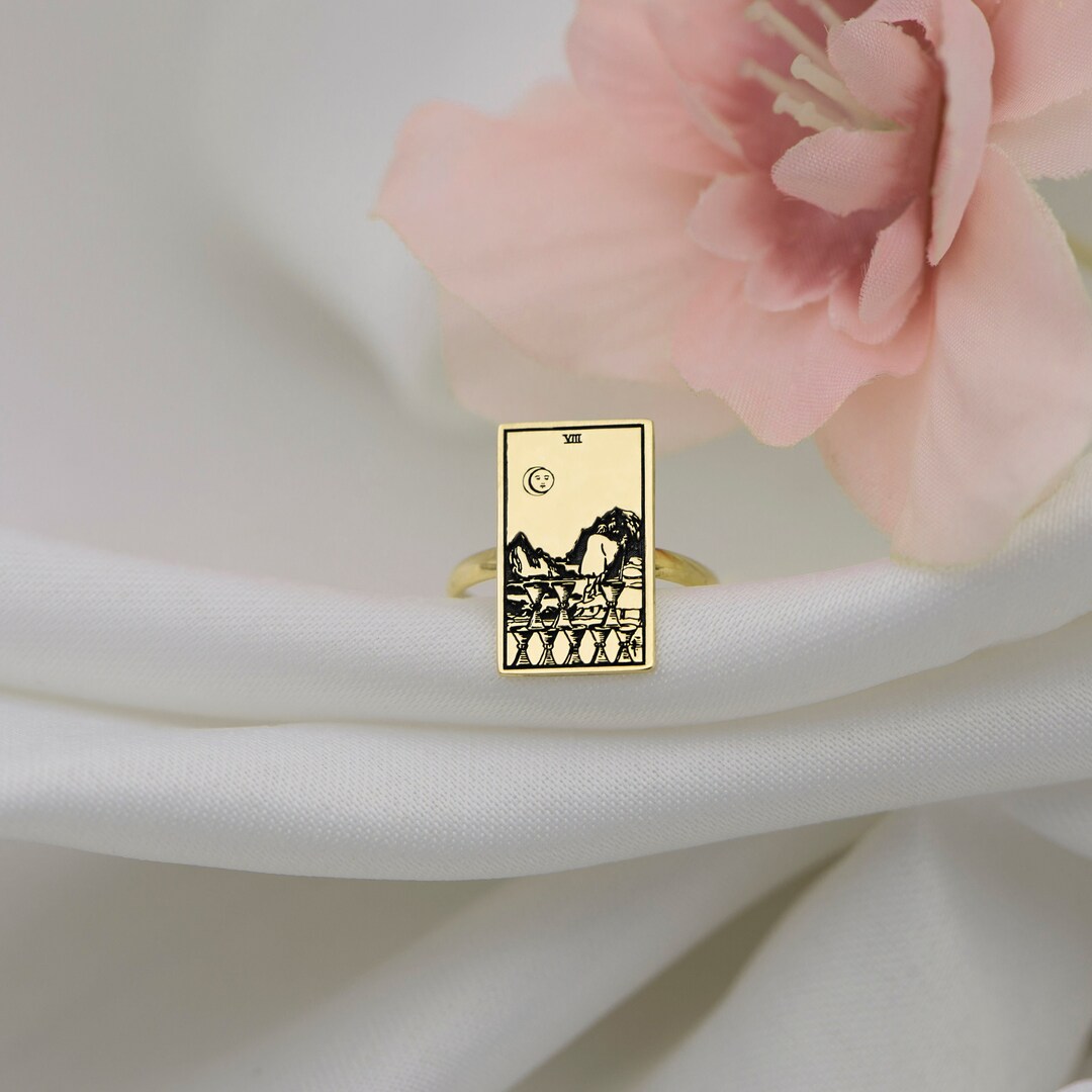 Tarot Card Rings for Women 10K 14K Solid Gold- Eight of Cups Spiritual ...