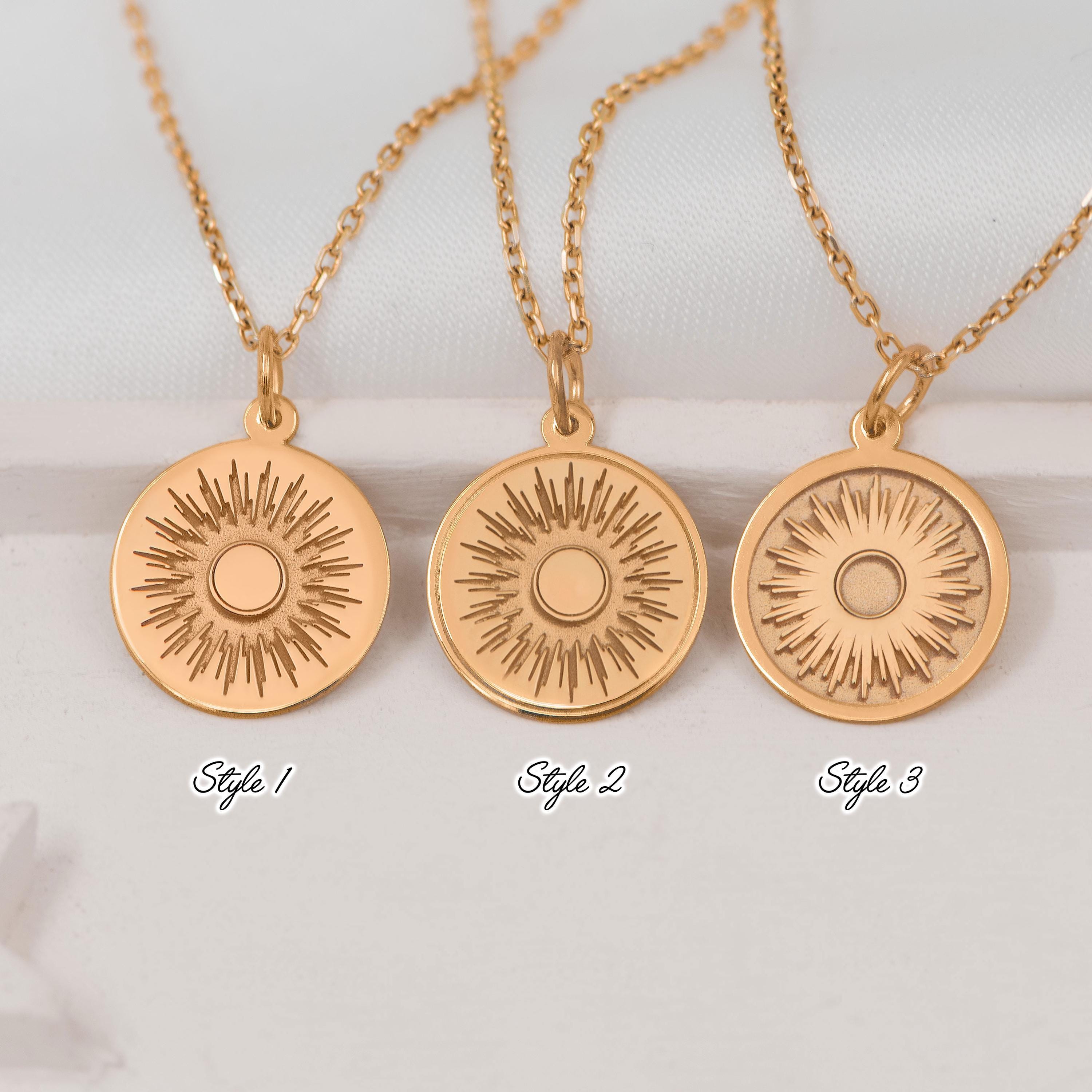 14K Solid Gold Sun Necklace – Handmade Solar Symbol Pendant, Custom ...