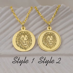 14K Solid Gold Lion Head Necklace - Majestic Animal Jewelry, King of ...