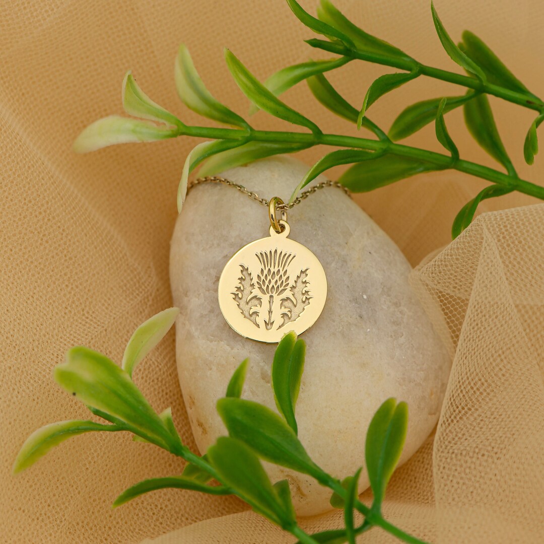 Real 14k Solid Gold Thistle Necklace by Demir Uluer - Scottish Thistle ...
