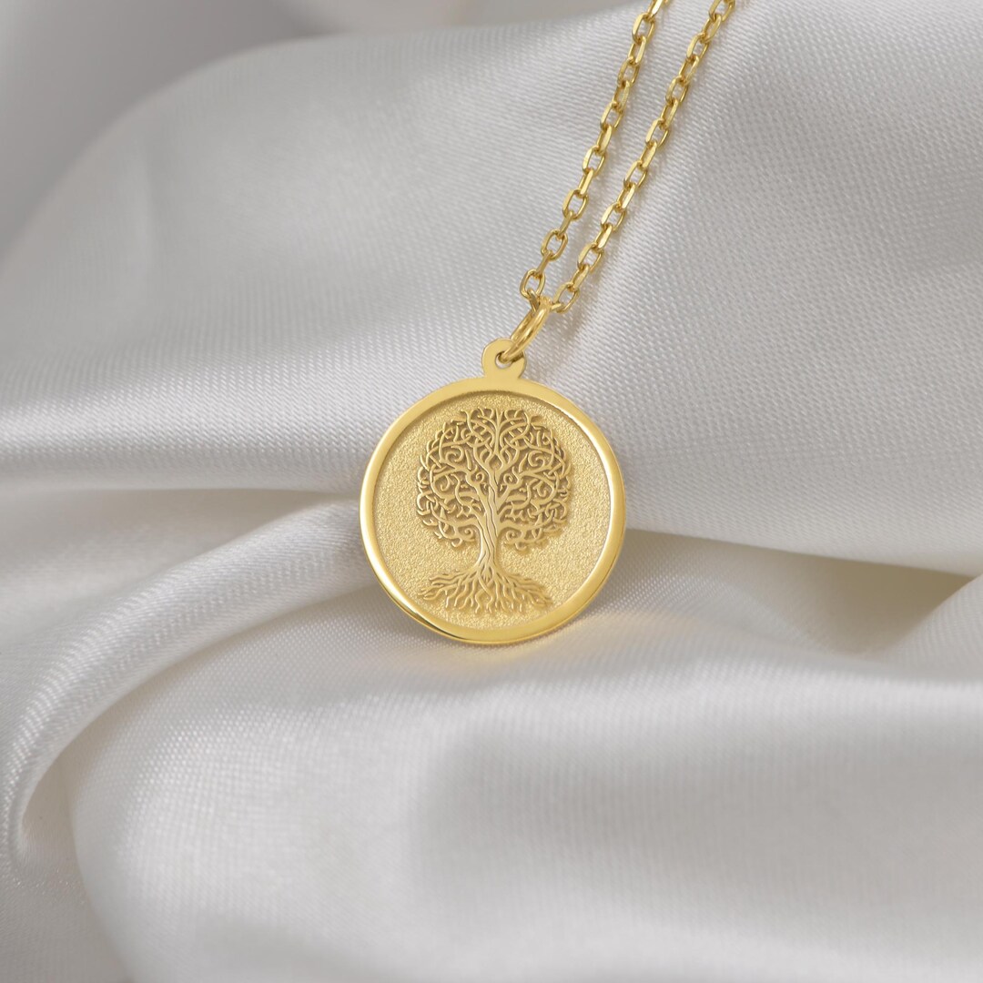14K Solid Gold Tree of Life Necklace – Handmade Family Roots Pendant ...
