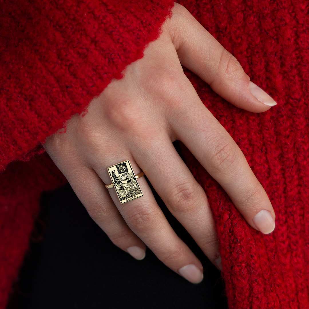 14K Solid Gold Death Tarot Card Ring – Magic Handmade Jewelry - Etsy