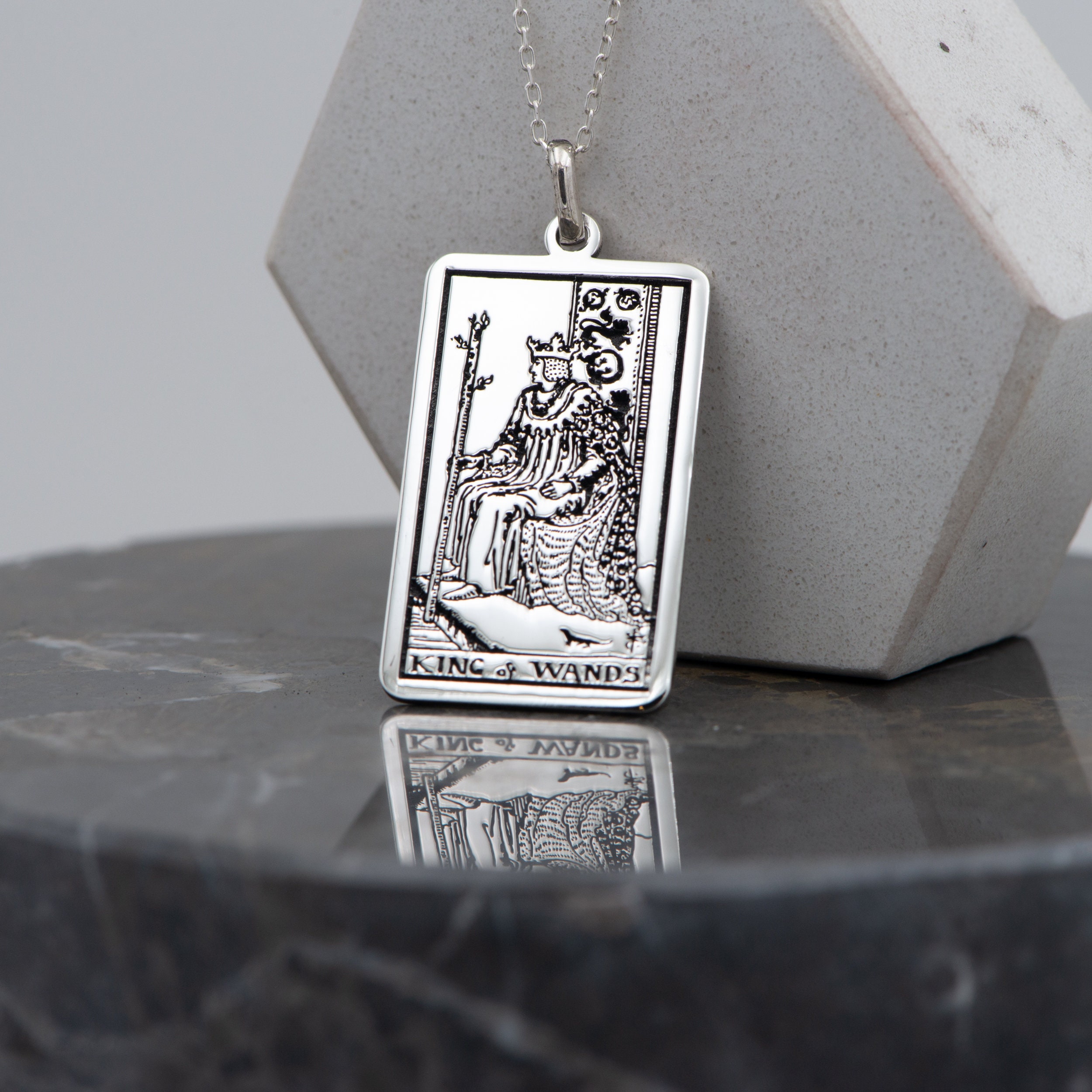 Tarot Card Pendant Necklace Gold Silver or Rose Gold King of Wands ...