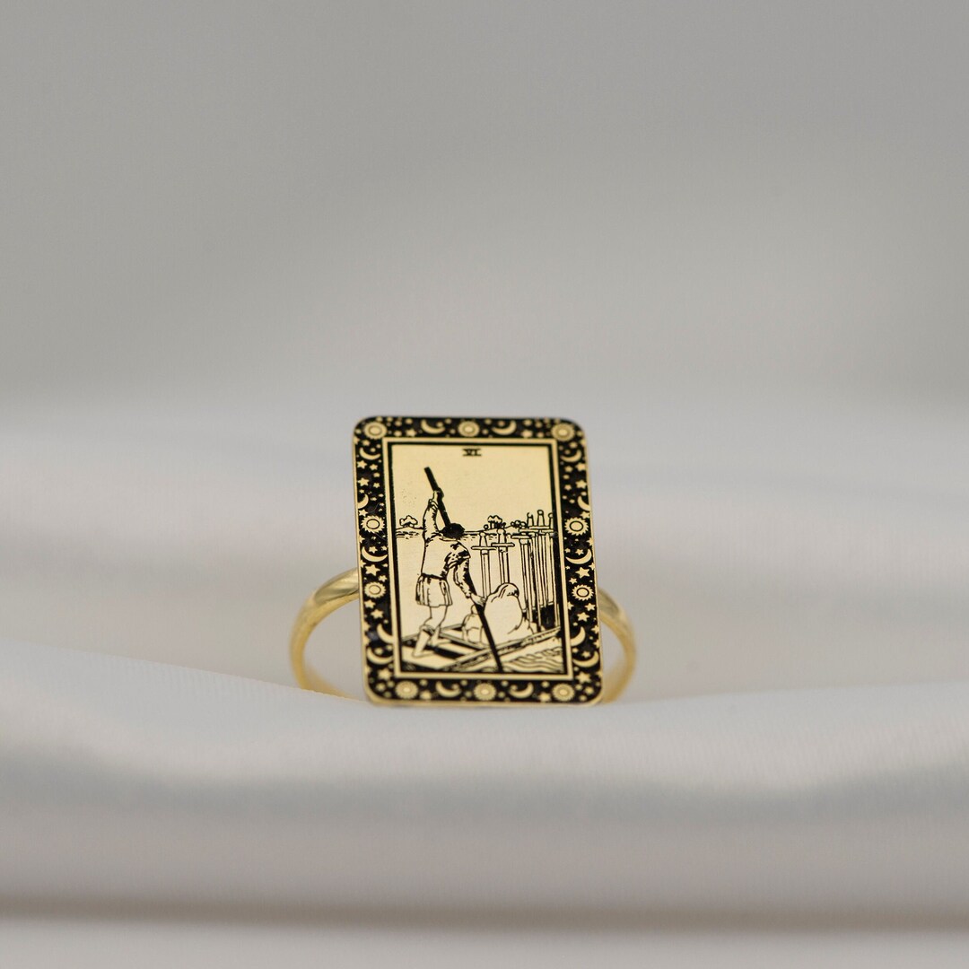 Six of Swords Tarot Card Ring Gold or Silver Tarot Card Jewelry Tarot ...