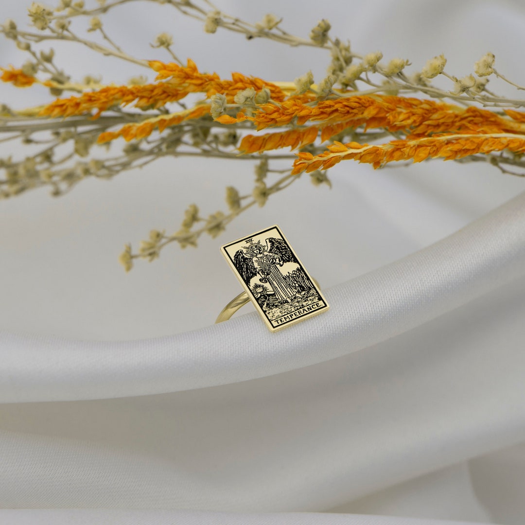 14K Solid Gold Temperance Tarot Card Ring - Magic Spell Jewelry - Etsy