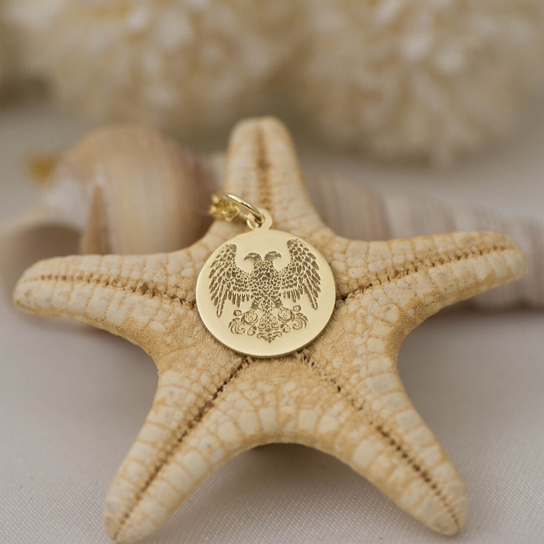 14K Solid Gold Double Headed Eagle Necklace - Byzantine Imperial Crest ...