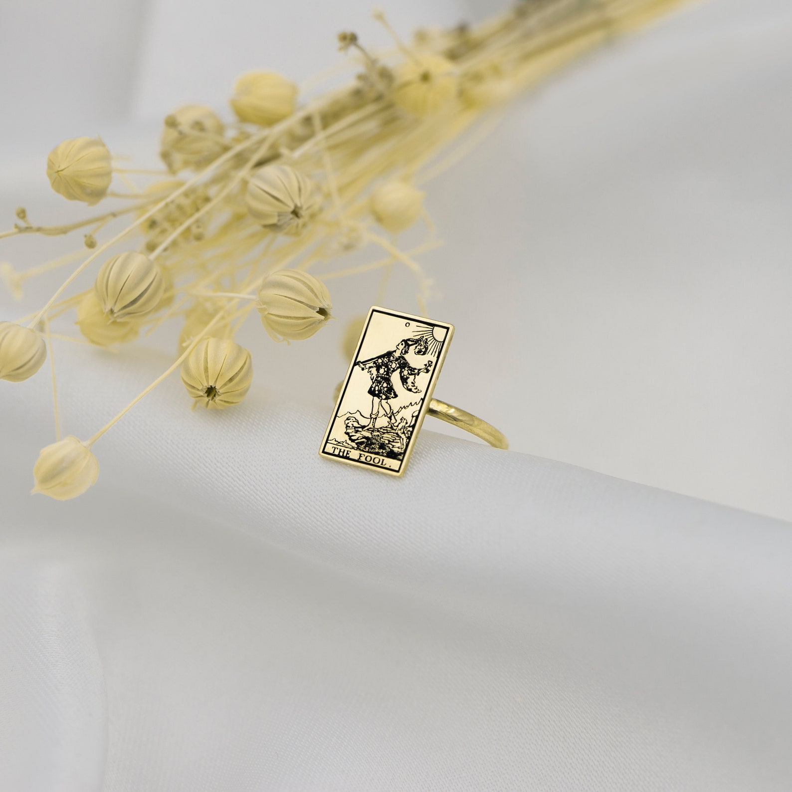 The Fool Tarot Card Ring 14K Solid Yellow Gold - Kind Tarot Jewelry ...