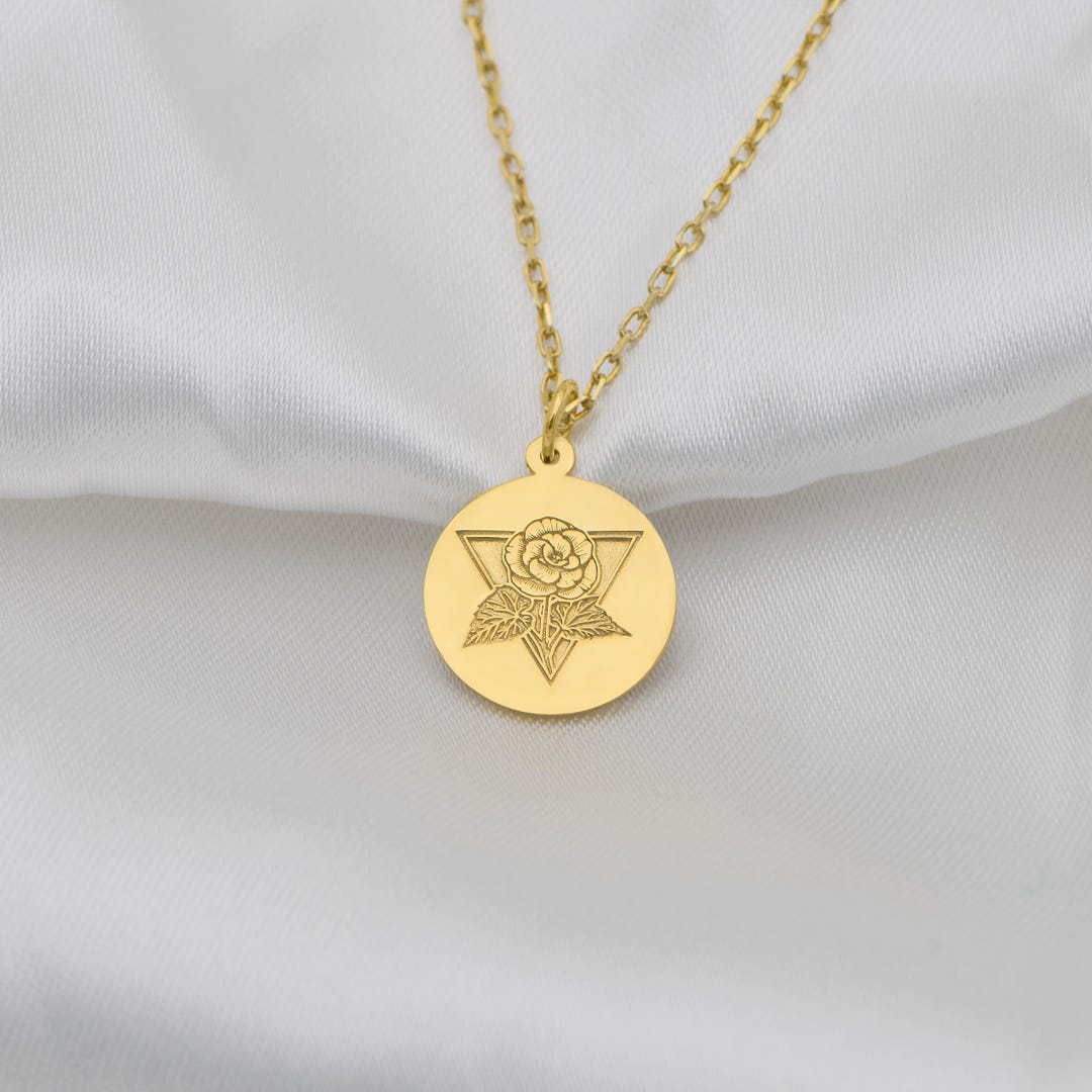 14K Solid Gold Begonia Flower Necklace – Handmade Birth Flower Pendant ...