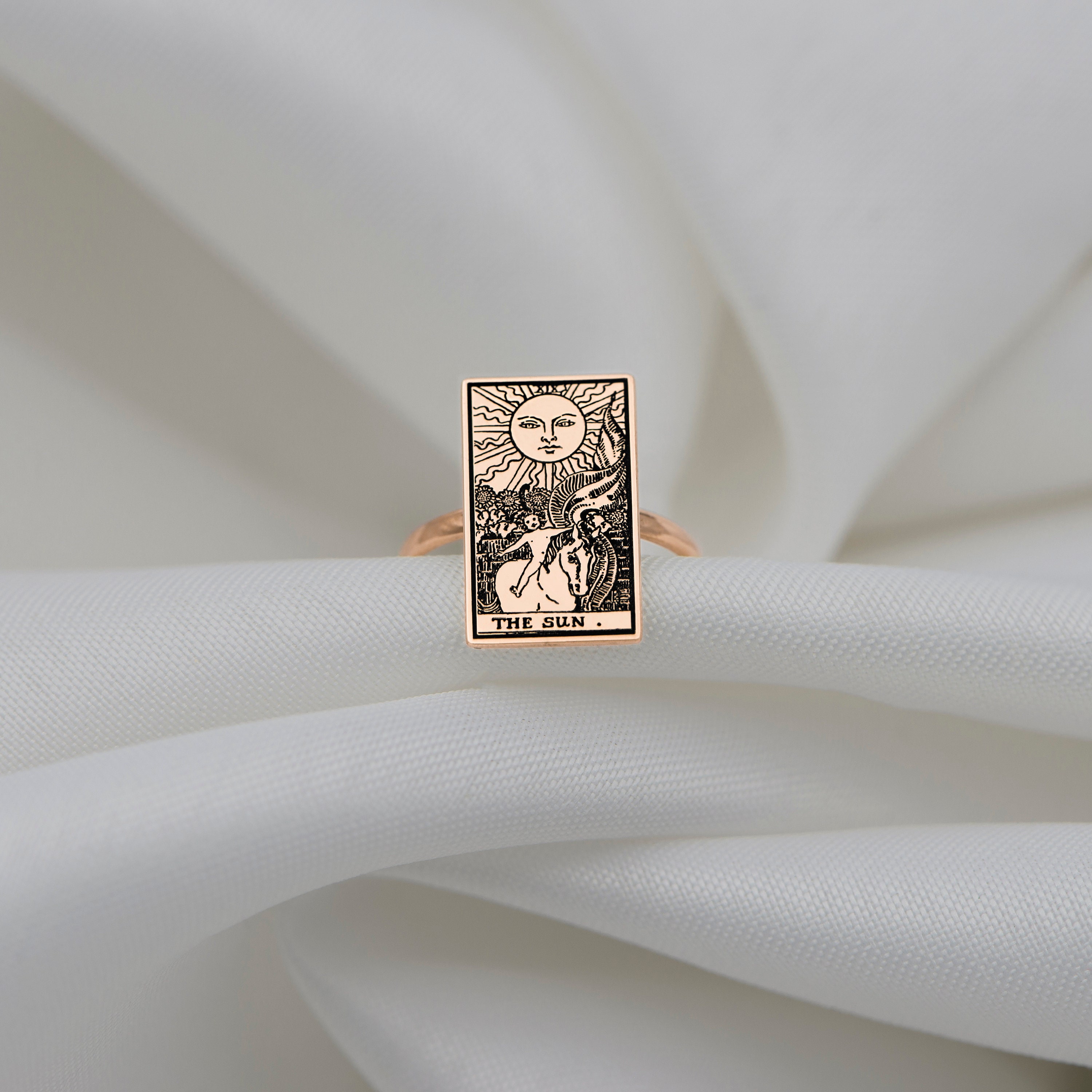 14K Solid Gold Tarot Card Ring - the Sun Tarot Ring Mystical Jewelry ...